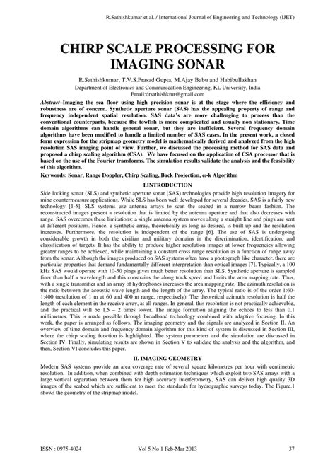 Pdf Chirp Scale Processing For Imaging Sonar