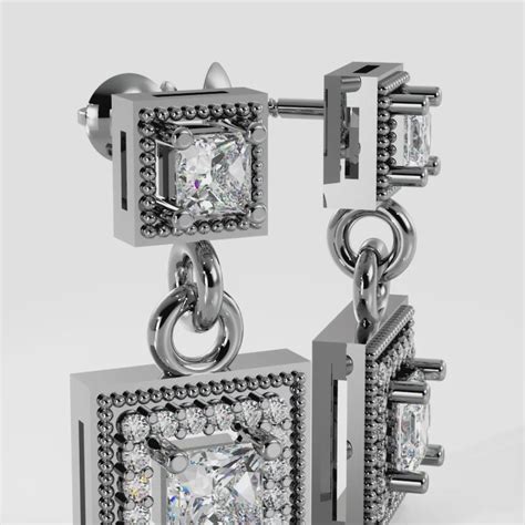 Diamond Square Drop Earrings In 14k And 18k Yellow Or White Gold 138ct