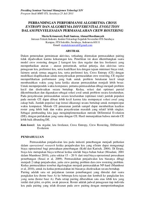 Pdf Perbandingan Performansi Algoritma Cross Entropy Dan Algoritma