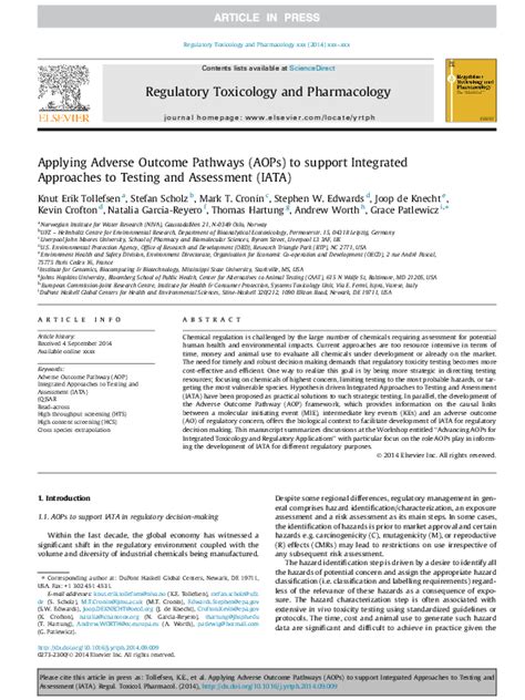 Pdf Adverse Outcome Pathways For Efficient Chemical Testing