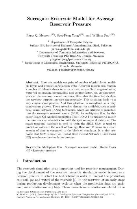 Pdf Surrogate Reservoir Model For Average Reservoir Pressure