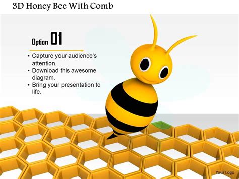 1014 3d Honey Bee With Comb Image Graphics For Powerpoint Powerpoint