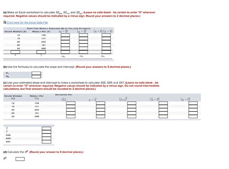 Solved A Make An Excel Worksheet To Calculate SSxx SS Yr Chegg Com