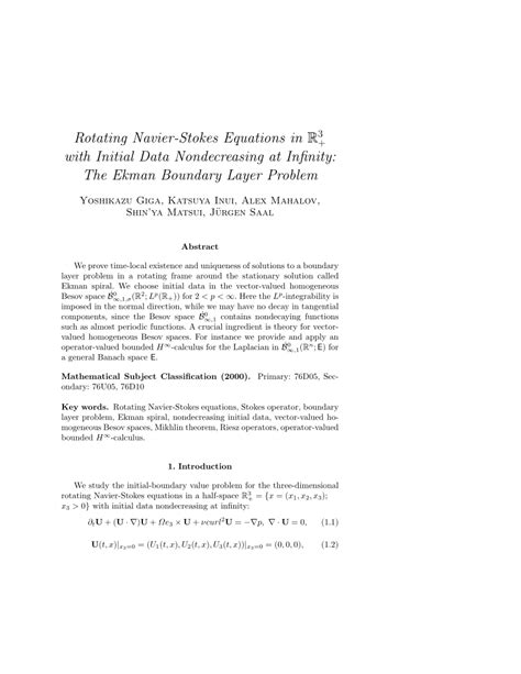 Pdf Rotating Navier Stokes Equations In Mathbb R 3 With Initial Data