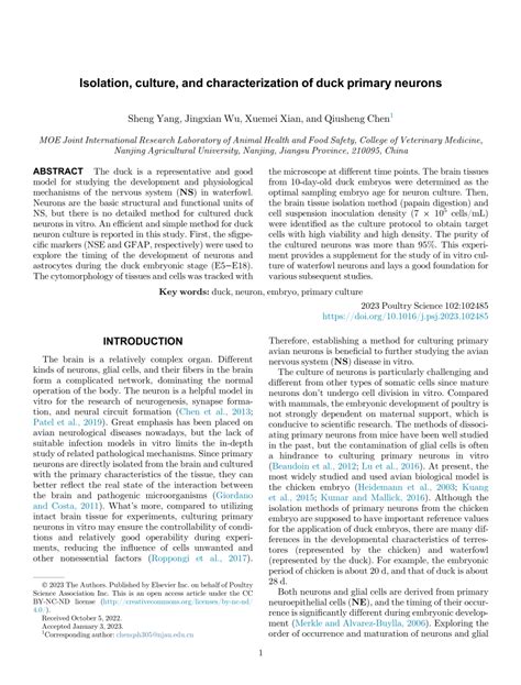 Pdf Isolation Culture And Characterization Of Duck Primary Neurons