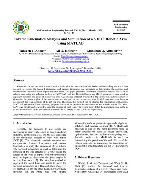 Inverse Kinematics Analysis And Simulati Pdf Kinematics Robotics