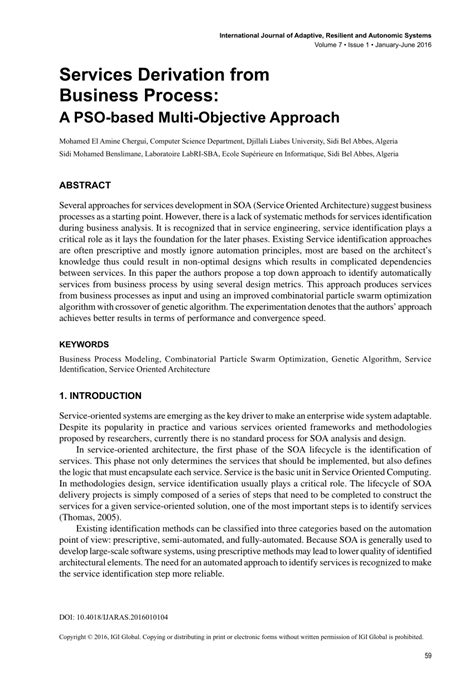 Pdf Services Derivation From Business Process A Pso Based Multi
