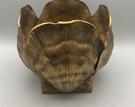 Vintage Brass Clamshell Plant Pot Holder Etsy