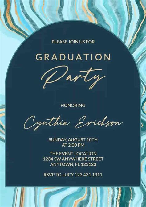 파란 대리석 무료 졸업파티 초대장 템플릿입니다 Invitanku