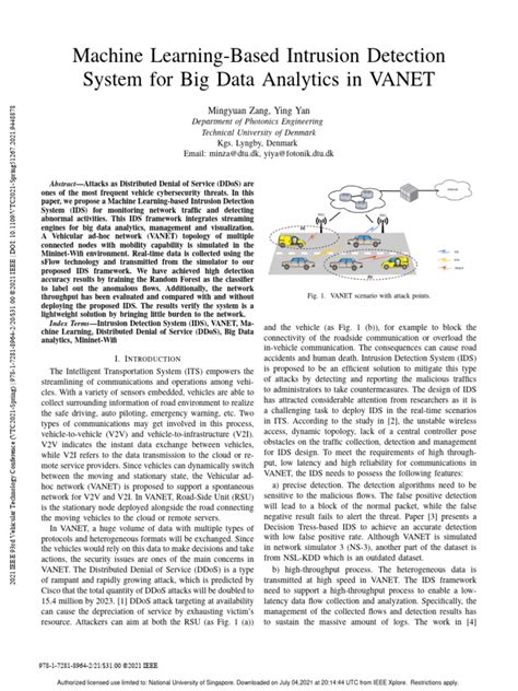Machine Learning-Based Intrusion Detection System For Big Data Analytics in VANET | PDF