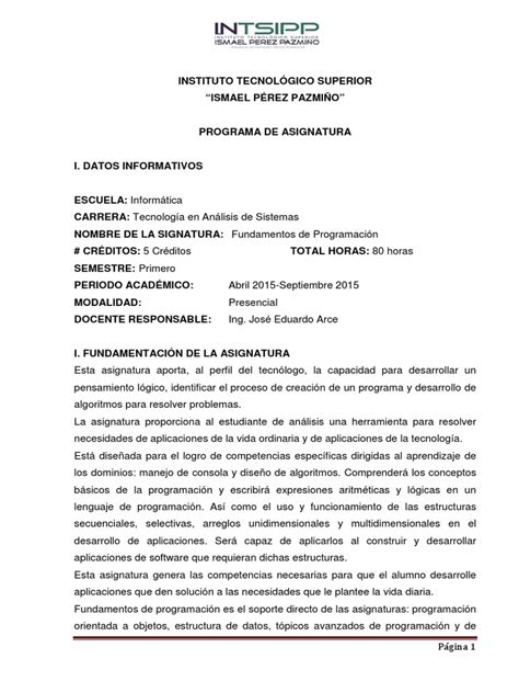 Syllabus Fundamentos De Programacion Pdf Programación De Computadoras Programa De Computadora