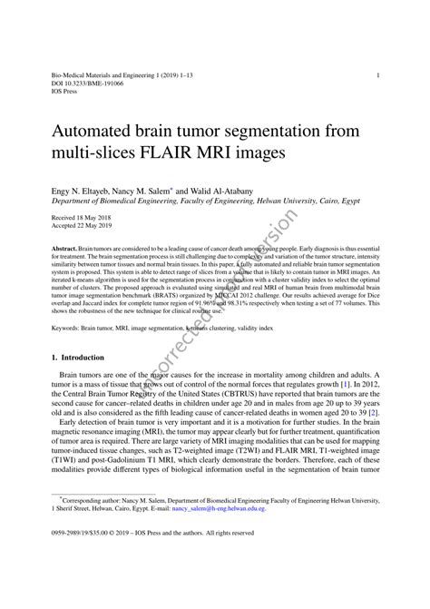 Full Article Automated Brain Tumor Segmentation From Multi Slices FLAIR MRI Images