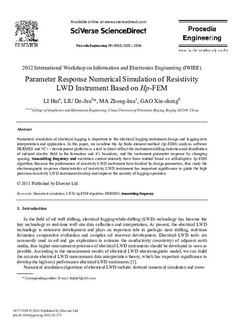 Pdf Parameter Response Numerical Simulation Of Resistivity Lwd Instrument Based On Hp Fem
