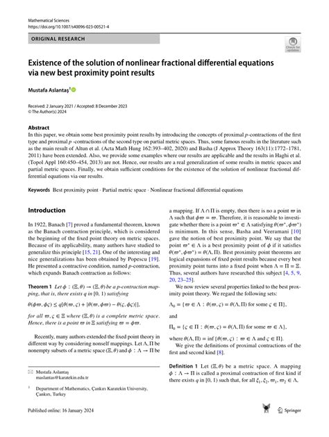 Pdf Existence Of The Solution Of Nonlinear Fractional Differential Equations Via New Best