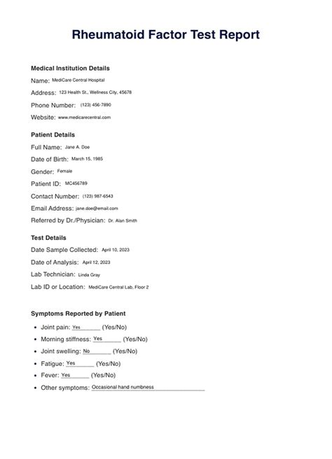Rheumatoid Factor Rf Test And Example Free Pdf Download