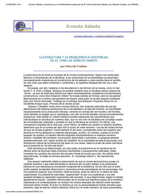 Ernesto Sábato La Estructura Y La Problemática Existencial De El