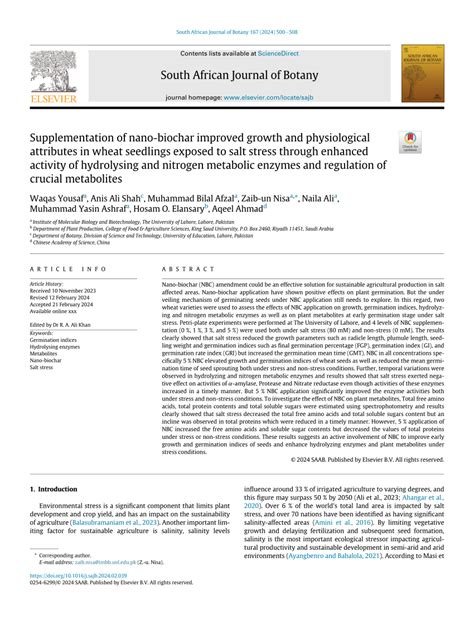 Pdf Supplementation Of Nano Biochar Improved Growth And Physiological Attributes In Wheat