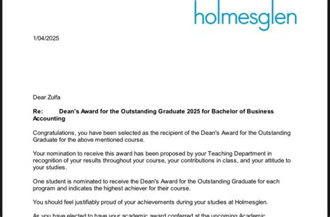 Happy To Receive Deans Award From Holmesglen Zulfa Soltani