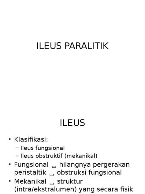 Klasifikasi Dan Tatalaksana Ileus Paralitik Pdf