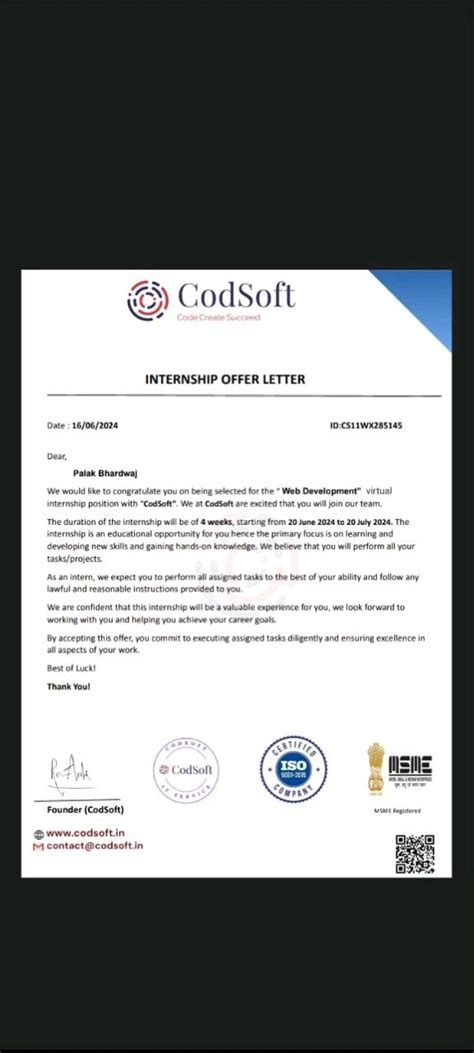 Palak Bhardwaj On Linkedin Internship Webdevelopment Codsoft