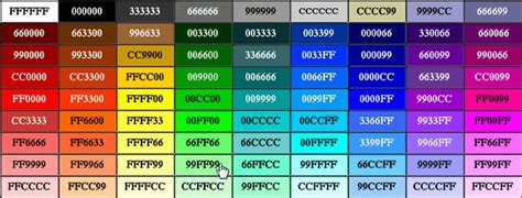 Hexadecimal Color Table