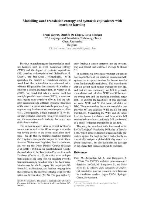 Pdf Modelling Translation Entropy And Syntactic Equivalence