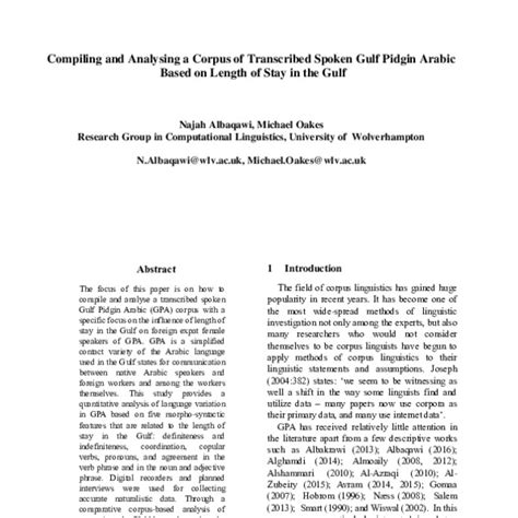 Compiling And Analysing A Corpus Of Transcribed Spoken Gulf Pidgin
