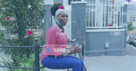 Image Of Social Media Data Processing Over African American Woman Eating Stock Image Image Of