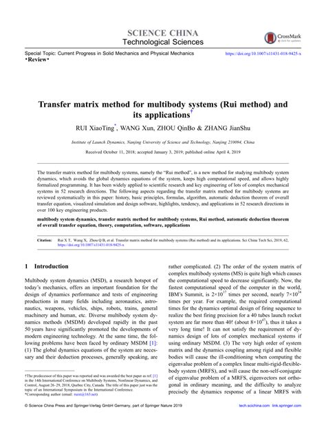 Pdf Transfer Matrix Method For Multibody Systems Rui Method And Its