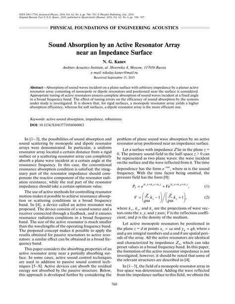 Pdf Sound Absorption By An Active Resonator Array Near An Impedance