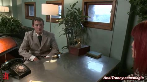 Redhead Shemale Eva Lin Anal Fucks Mike J In The Office AShemaletube Com