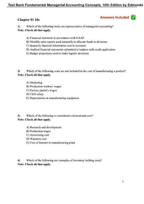 Test Bank Fundamental Managerial Accounting Concepts 10th Edition Thomas Edmonds Accounting