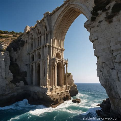 Gothic Monolith Structure On Hellenic Cliff Stable Diffusion Online