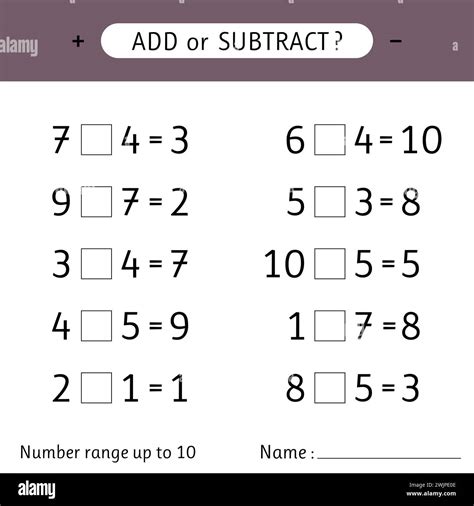 Add Or Subtract Number Range Up To 10 Mathematical Exercises
