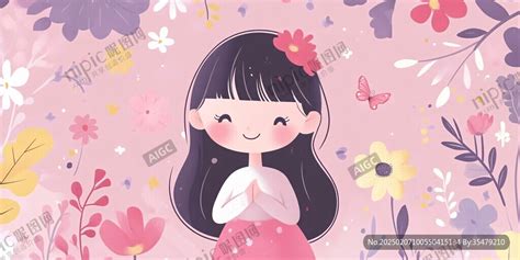 Ai创作图春季女孩插画 情人节女孩插画背景 女孩捧花微笑插画 卡通妇女节女王节插画 卡通女孩扁平插画 春天少女插画 甜美女孩插画 女生节插画 花季少女插画 38女神节原创插画 卡通女神节 开心