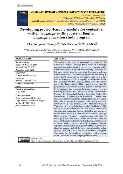 Pdf Developing Project Based E Module For Contextual Written Language Skills Course At English