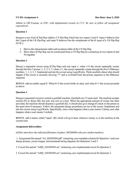 Assignment 4 Cs 201 Assignment 4 Due Date June 2 2020 Submit To Ur