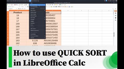 how to use quick sort in libreoffice calc youtube