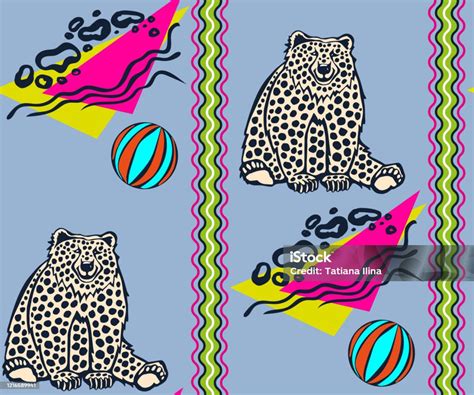 벡터 배경 손으로 그린 곰입니다 손으로 그린 잉크 일러스트 현대 장식 장식 배경입니다 벡터 패턴입니다 섬유 천 벽지 스크랩북 인쇄 0명에 대한 스톡 벡터 아트 및 기타