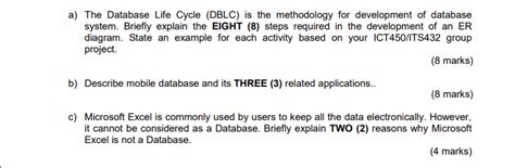 Solved A The Database Life Cycle Dblc Is The Methodology