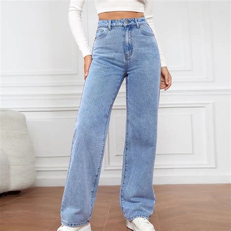 Qulqfy Blue Summer Jeans For Women Wide Leg Baggy Bootcut Casual High