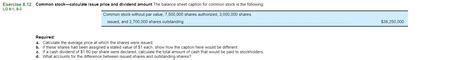 exercise 8 12 ﻿common stock calculate issue price and