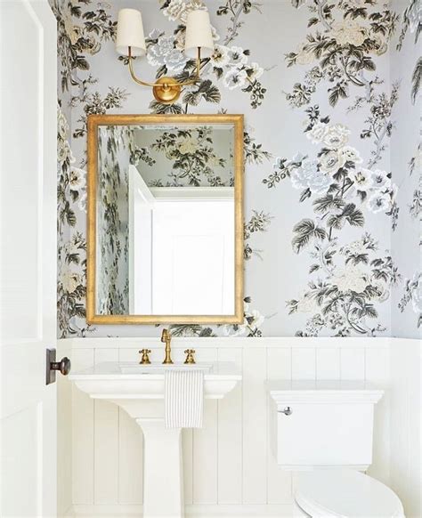 Powder Room With Pretty Floral Wallpaper Bathroom Decor Bathroom