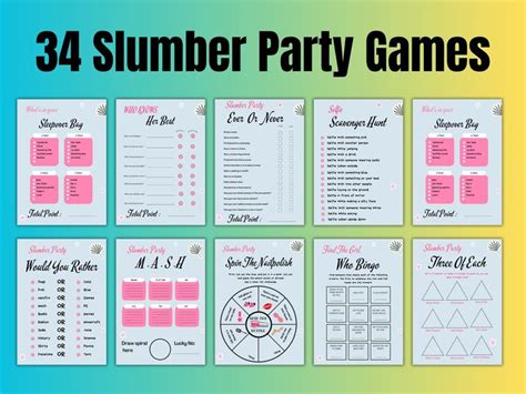 Slumber Party Games Bundle 34 Teen Sleepover Activities Printable