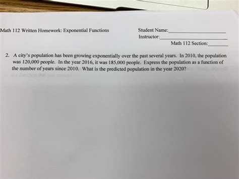 Solved Math 112 Written Homework Exponential Functions