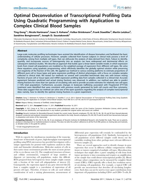 Pdf Optimal Deconvolution Of Transcriptional Profiling Data Using