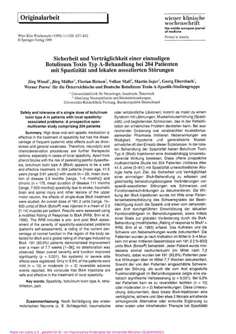 Pdf Safety And Tolerance Of Single Dose Botulinum Toxin Type A