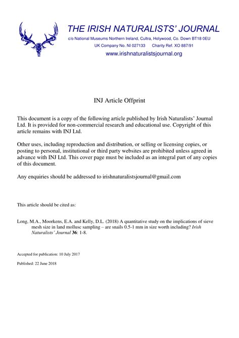 PDF A Quantitative Study On The Implications Of Sieve Mesh Size In Land Mollusc Sampling Are