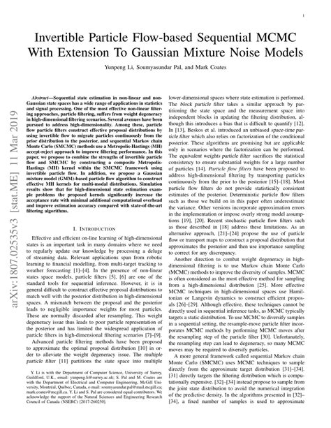 Pdf Invertible Particle Flow Based Sequential Mcmc With Extension To Gaussian Mixture Noise Models