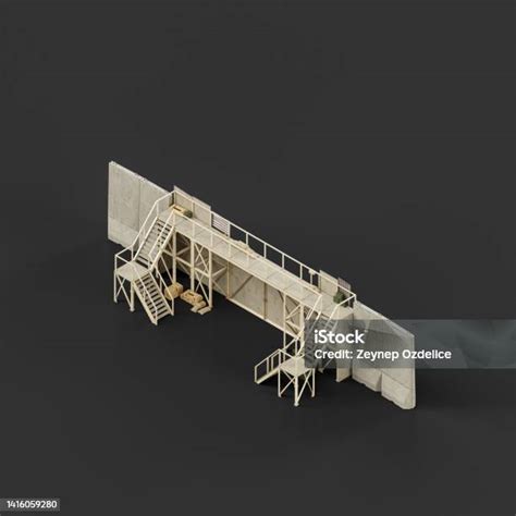 Isometric View Concrete Firewall Boundary Wall With Spotlights Military Security Wall 3d